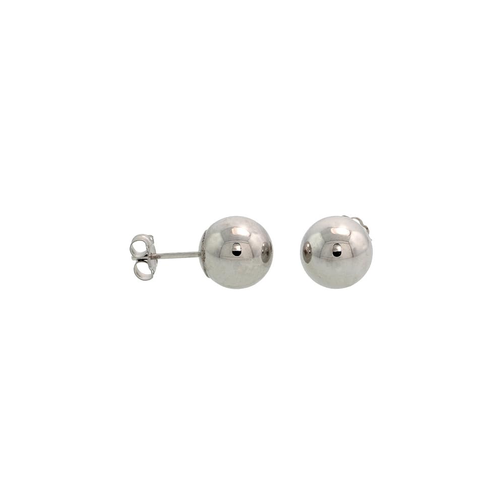 14k White Gold 8mm Ball Earrings Studs for Women and Men