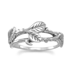 azurebella jewelry leaf vine design oxidized sterling silver ring - nature inspired