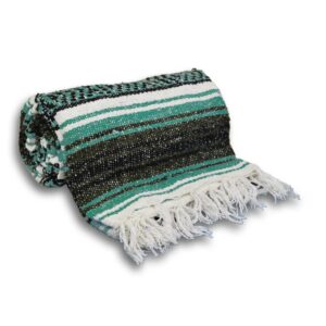 yogaaccessories traditional mexican yoga blanket - teal green