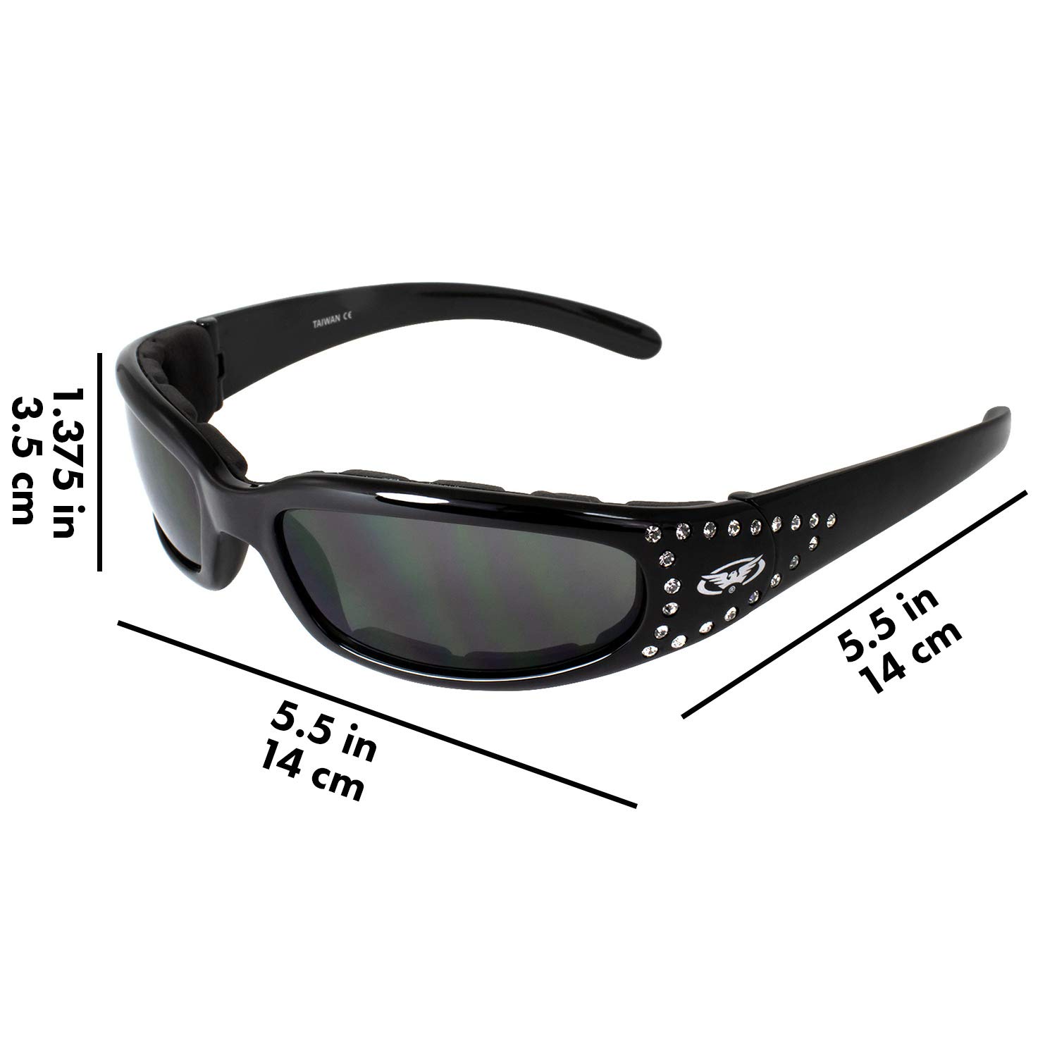 Global Vision Eyewear Marilyn 3 Womens Motorcycle Sunglasses with EVA Foam Padding Bling (Black Frame Smoke Lens)