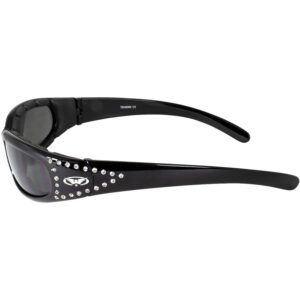 Global Vision Eyewear Marilyn 3 Womens Motorcycle Sunglasses with EVA Foam Padding Bling (Black Frame Smoke Lens)