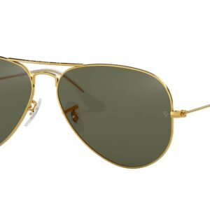 Ray-Ban RB3025 Classic Aviator Sunglasses, Gold/Green Polarized, 55 mm