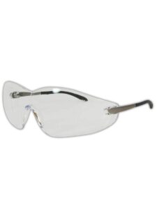 mcr safety glasses blackjack s2110af chrome metal temple, clear lens with uv & anti-fog coating, 1 pair