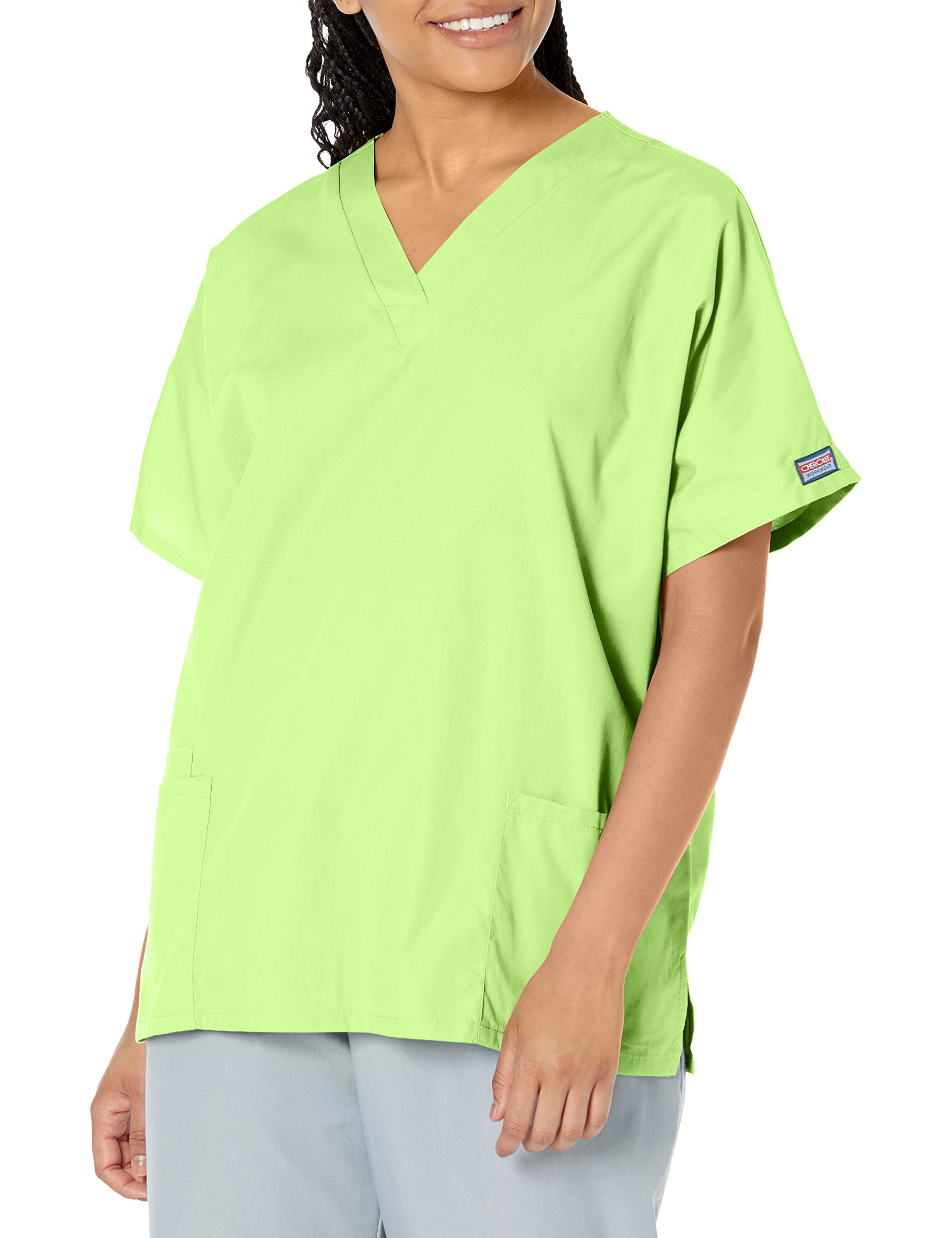 Cherokee Women's V Neck Scrubs Shirt, Lime Green, XXX-Large