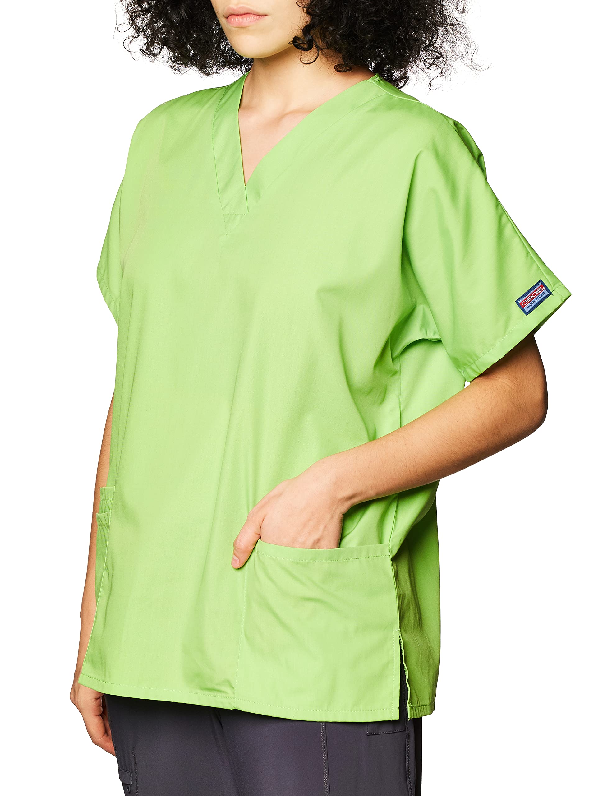 Cherokee Women's V Neck Scrubs Shirt, Lime Green, XXX-Large