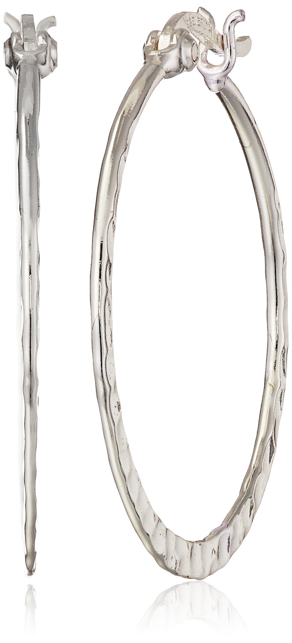 Amazon Essentials Sterling Silver Hammered Hoop Earrings (1.45" Diameter), (previously Amazon Collection)