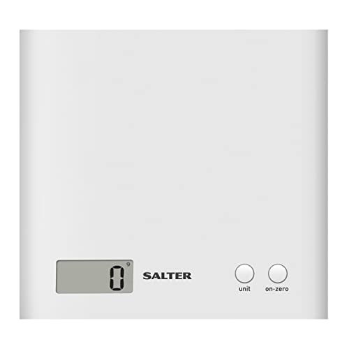 Salter 1066 WHDR15 Arc Kitchen Scale – Digital Food Weighing Scales for Precise Cooking/Baking, Slim Platform for Compact Storage, Add & Weigh/Tare Function, 3kg Capacity, Battery Included, White