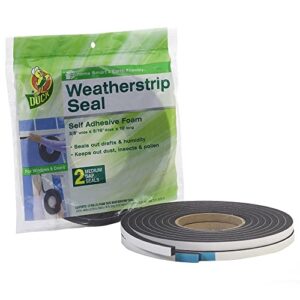 duck brand self adhesive foam weatherstrip seal for extra large gaps, 20 total feet, window and door seal strip foam tape, 3/8-inch wide x 5/16-inch thick x 10-feet long, 2 rolls, charcoal (285645)