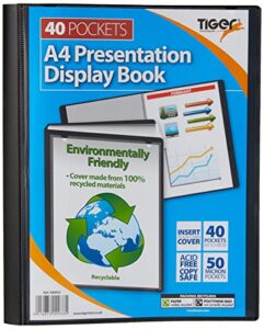 tiger 300933 40 a4 pocket presentation display book - black