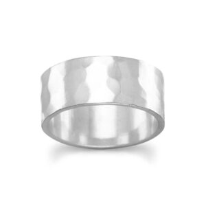 band ring hammered sterling silver 8mm mens or womens made in the usa, 13