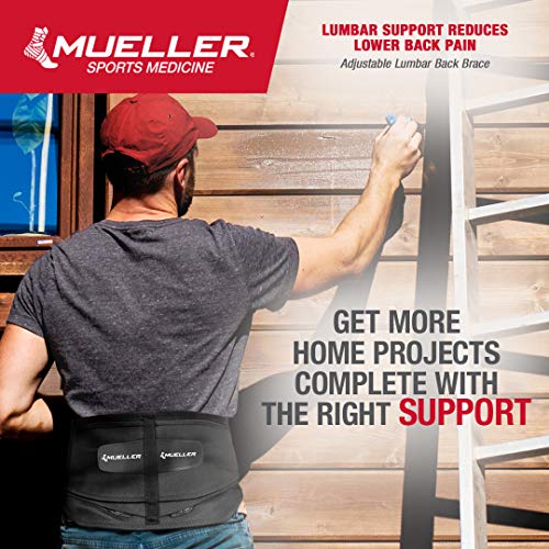 MUELLER Sports Medicine Adjustable Lumbar Back Brace with Removable Pad, Back Pain Relief Support for Men and Women, Ideal for Upper and Lower Back Pain, Sciatica, Scoliosis, Black, Regular Size