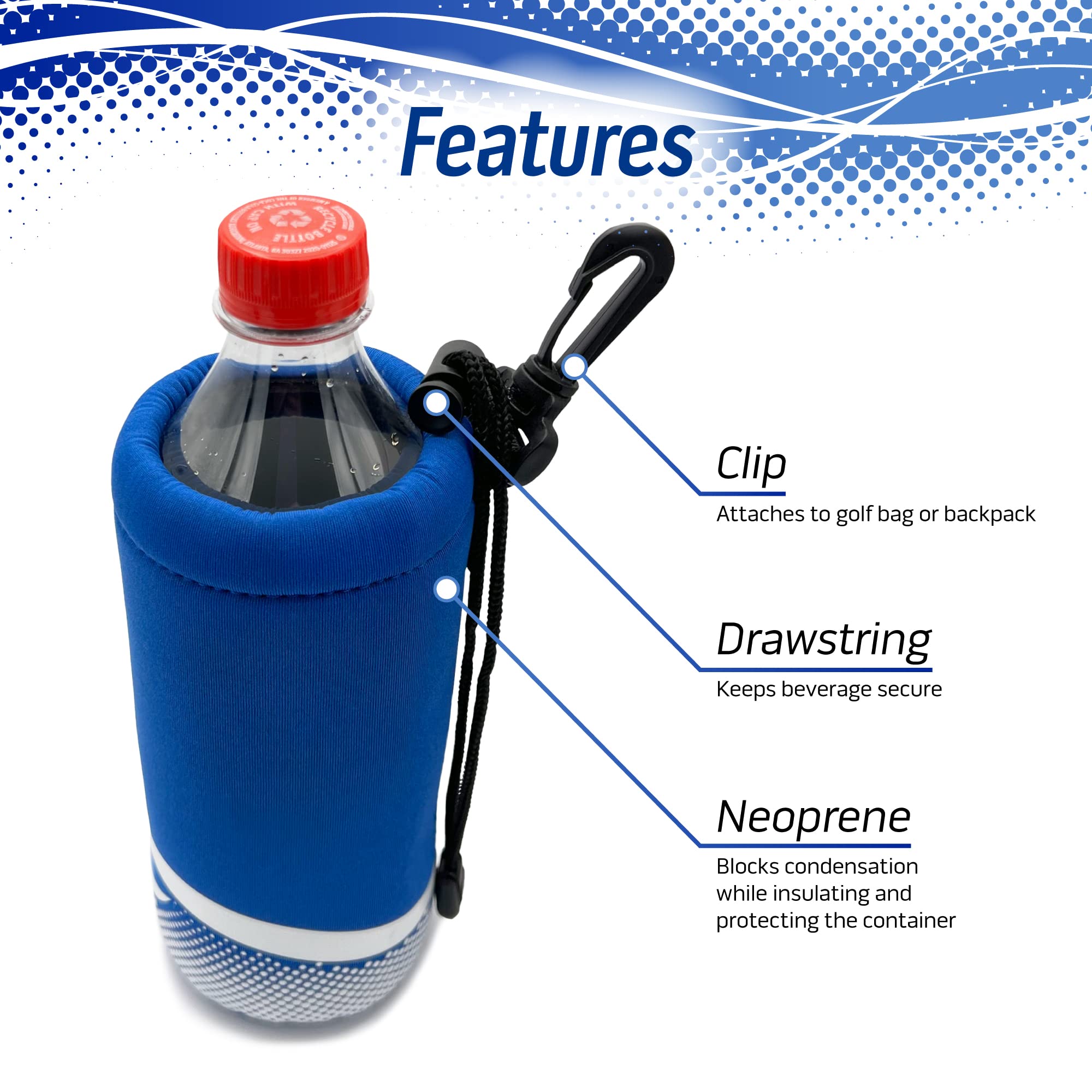 ProActive Sports Neoprene Bottle Holder with Drawstring and Bag Clip for 16-20oz Bottles