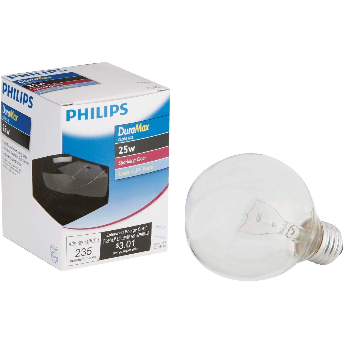 PHILIPS 25W 120V G25 Clear Globe Bulb, E26 Base