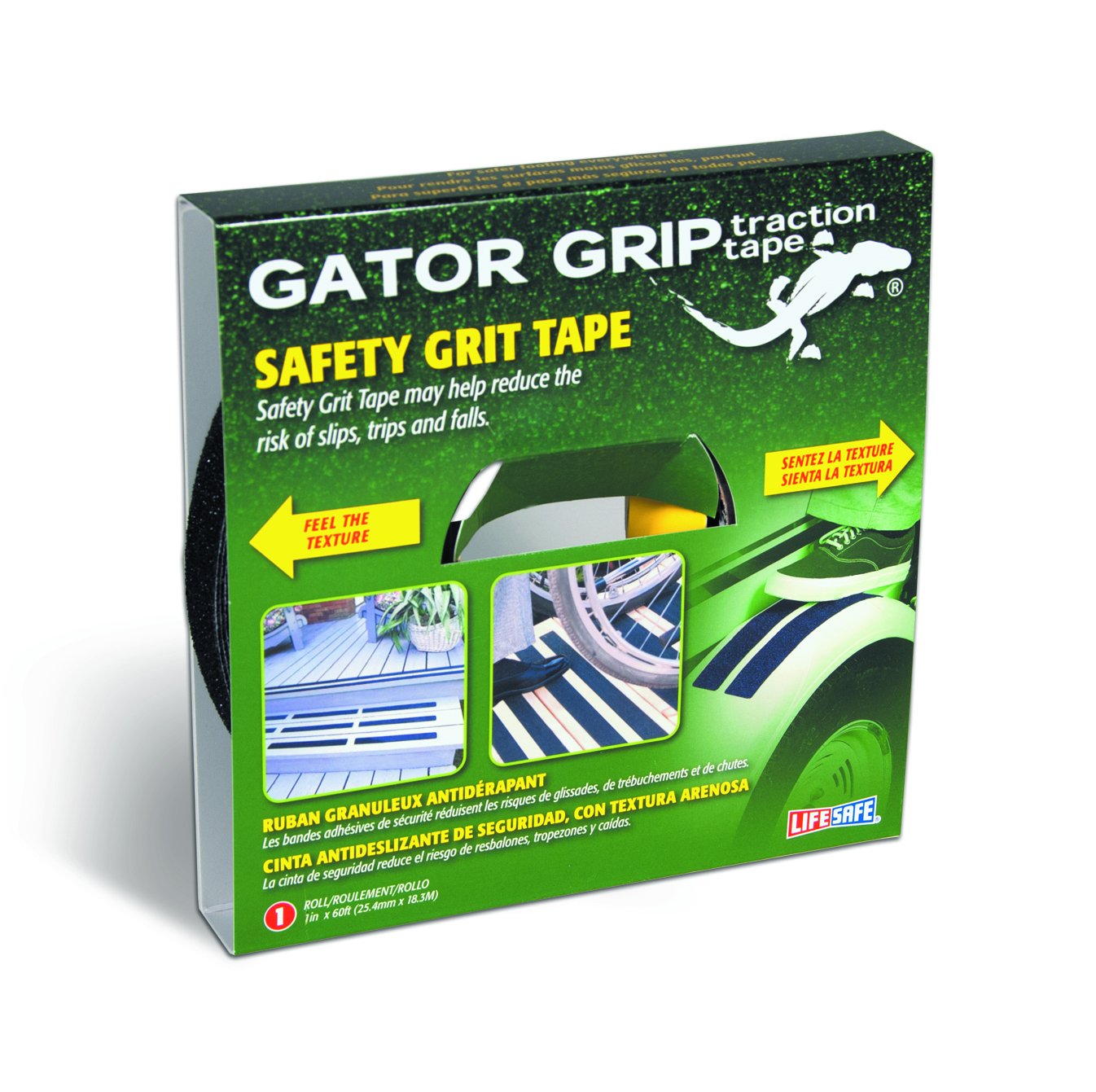 Gator Grip® : RE141 Premium Grade High Traction Non Slip 60 Grit Indoor Outdoor Anti-Slip Tape, 1 Inch x 60 Foot, Black