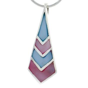 sterling silver pink & blue mother of pearl inlay pendant, 1 5/16 inch (33 mm) tall