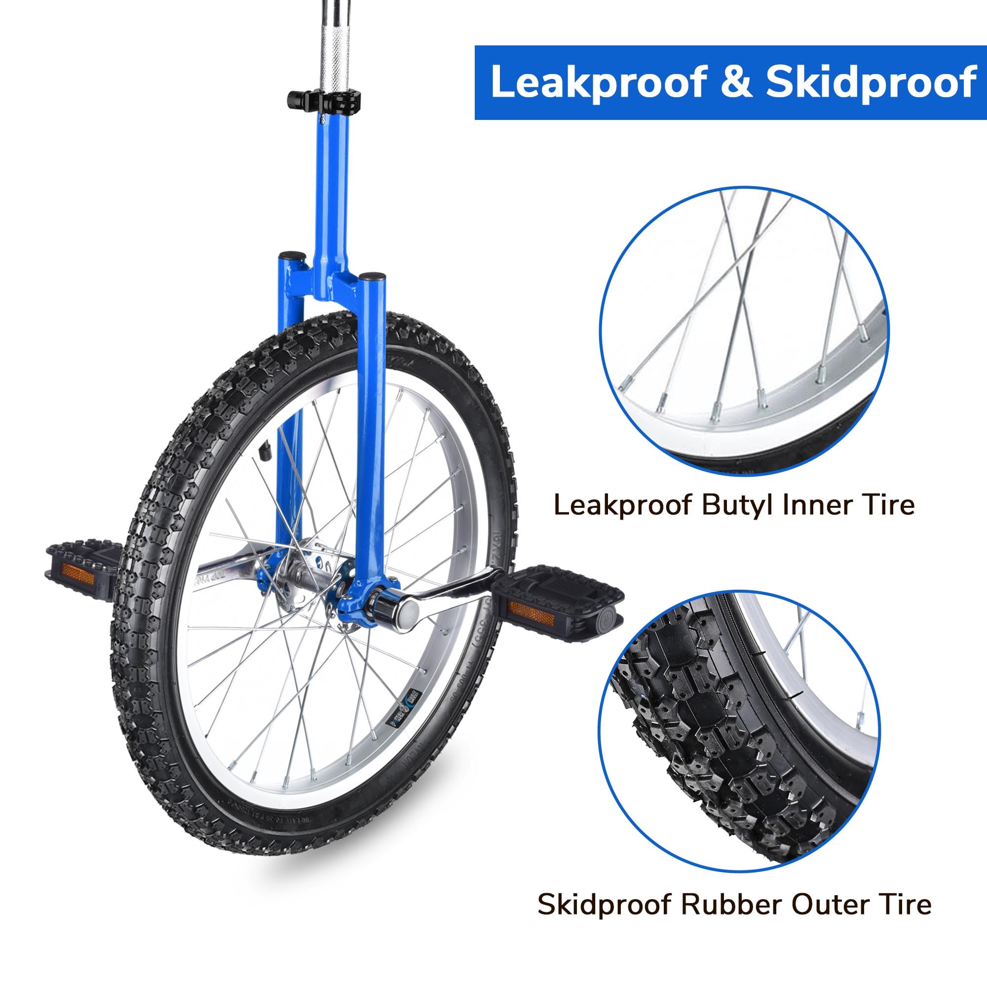 Aw Blue 18" Wheel Unicycle Leakproof Butyl Tire Wheel Cycling Outdoor Sport