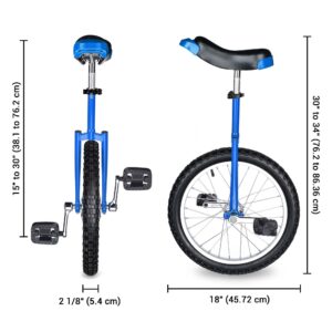 Aw Blue 18" Wheel Unicycle Leakproof Butyl Tire Wheel Cycling Outdoor Sport