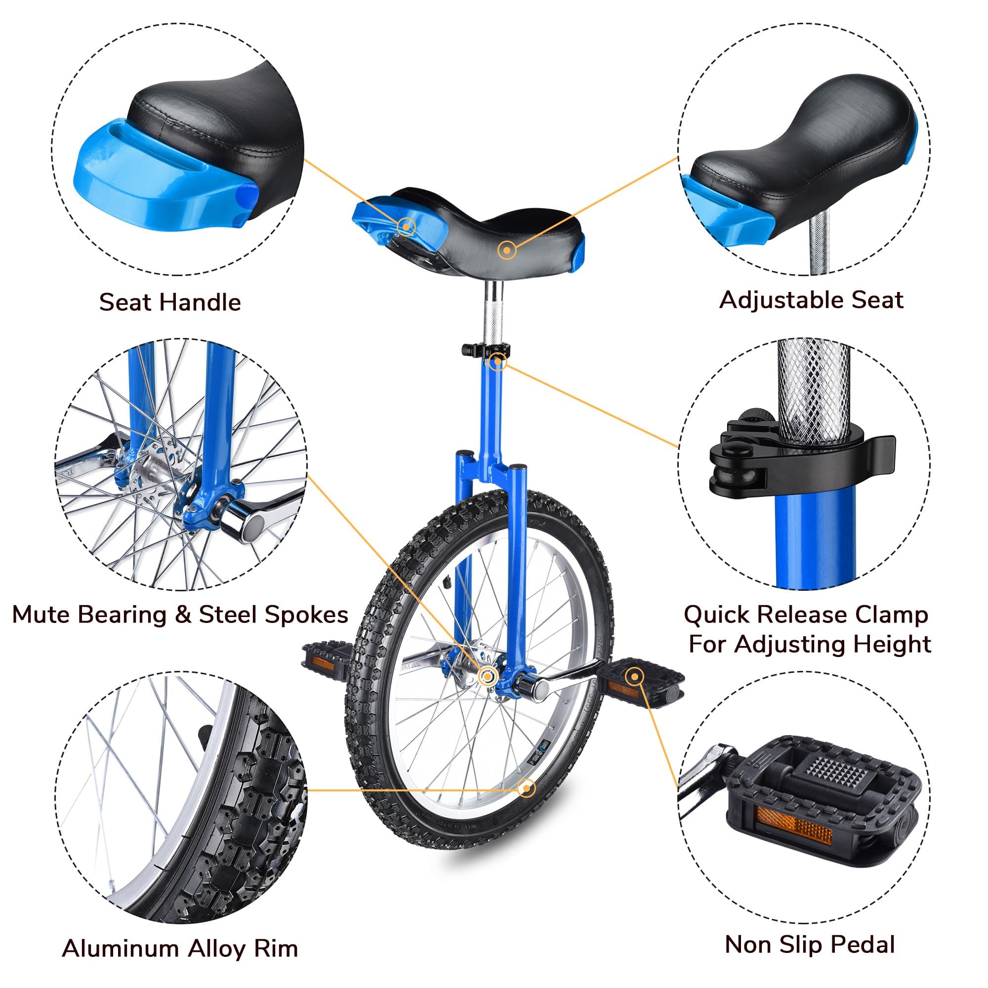 Aw Blue 18" Wheel Unicycle Leakproof Butyl Tire Wheel Cycling Outdoor Sport