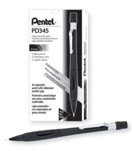 pentel quicker clicker automatic pencil, 0.5mm lead size, black barrel, box of 12 (pd345a)