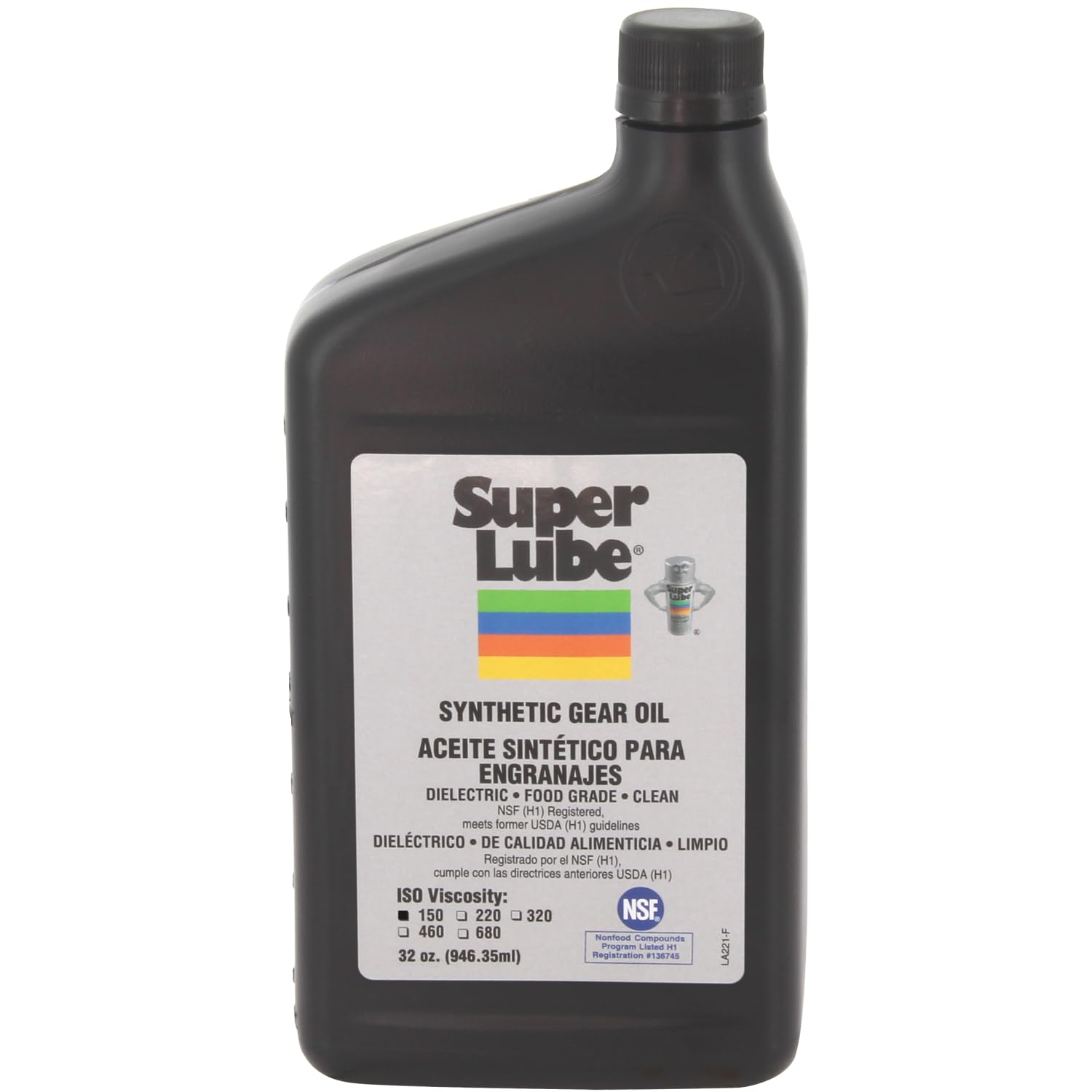 Super Lube Synthetic Gear Oil Hydraulic Grade (Translucent Amber, ISO 150-1qt Bottle) | NSF Certified Food Grade & Clean | Heavy Film Lubricates & Cushions