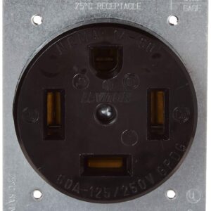 Leviton 9460 60 Amp, 125/250 Volt, Flush Mounting, Receptacle, Straight Blade, Industrial Grade, Grounding, Black