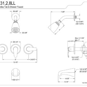 Kingston Brass KB6231LL Legacy Tub and Shower Faucet, Polished Chrome,5-Inch Spout Reach