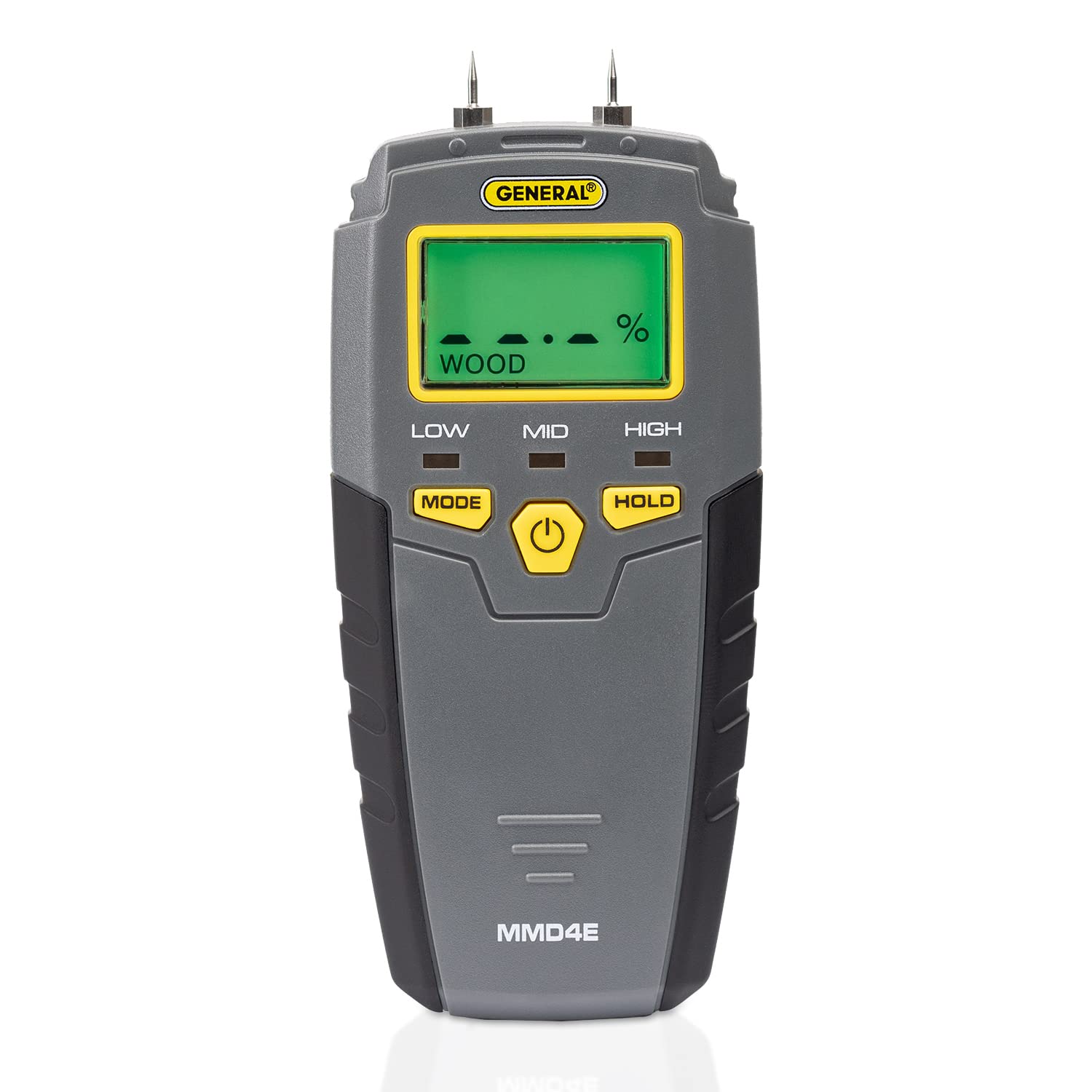 General Tools MMD4E Digital Moisture Meter, Water Leak Detector, Moisture Tester, Pin Type, Backlit LCD Display With Audible and Visual High-Medium-Low Moisture Content Alerts, Grays