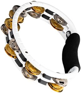 meinl percussion traditional tambourine, handheld half-moon shape with synthetic frame — not made in china — double row dual alloy jingles, 2-year warranty (tmt1m-wh)