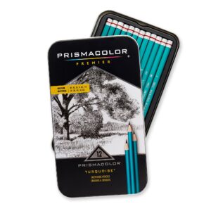 prismacolor premier turquoise graphite sketching pencils, medium leads, adult coloring, 12 pack