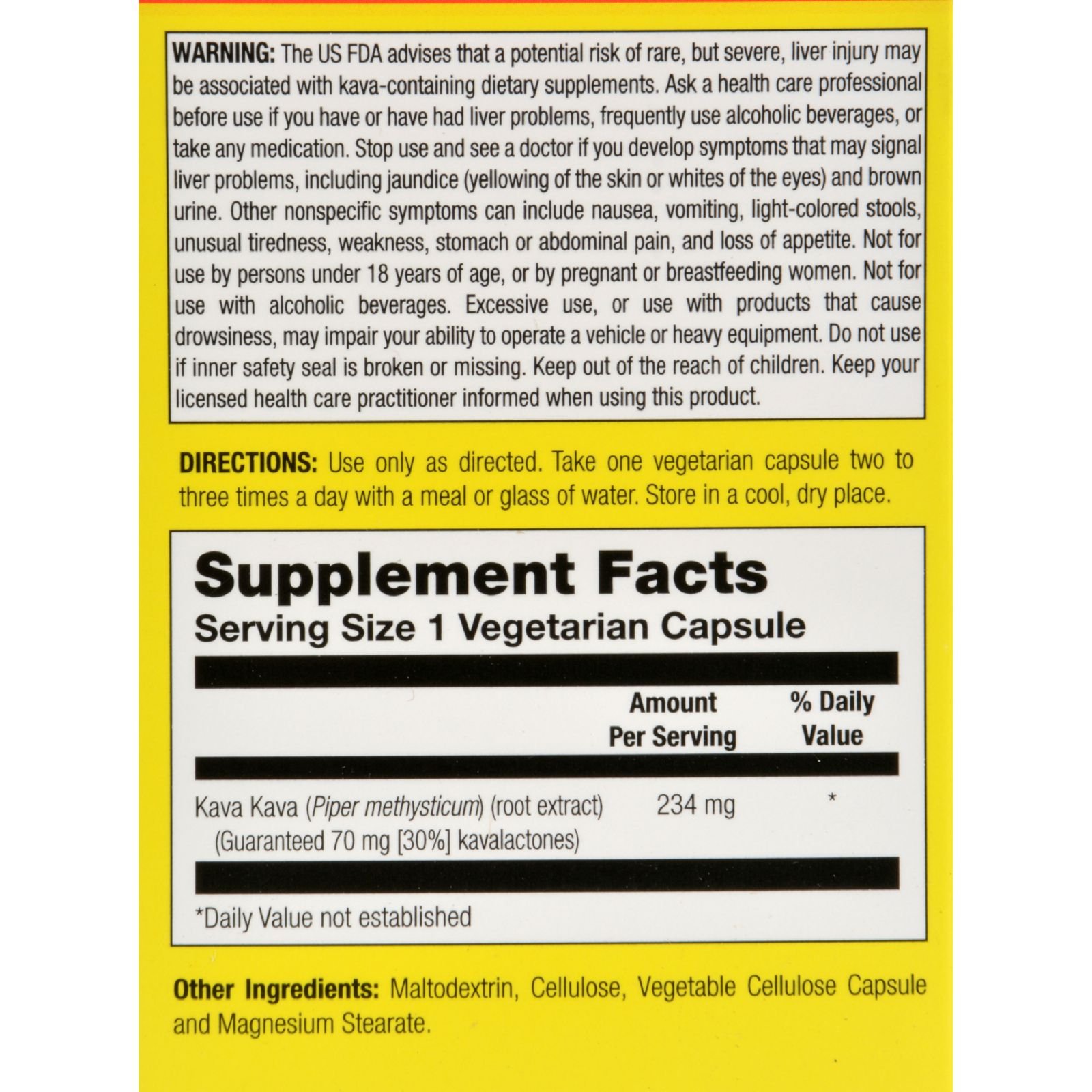 Natural Balance Kava Kava Root Extract - 234 mg - 60 Vegetarian Capsules