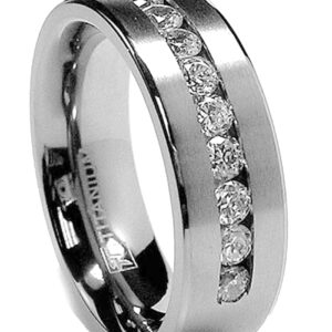 Metal Masters 8 MM Men's Titanium ring wedding band with 9 large Channel Set Cubic Zirconia CZ size 11