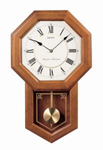 seiko light oak traditional schoolhouse wall clock with chime & pendulum