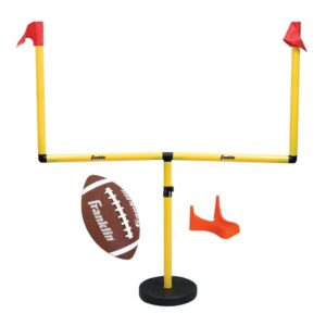 franklin sports youth football goal-post set — kids’ football goal post with mini football — fun football goal for all ages — easy assembly — adjustable height — weighted base