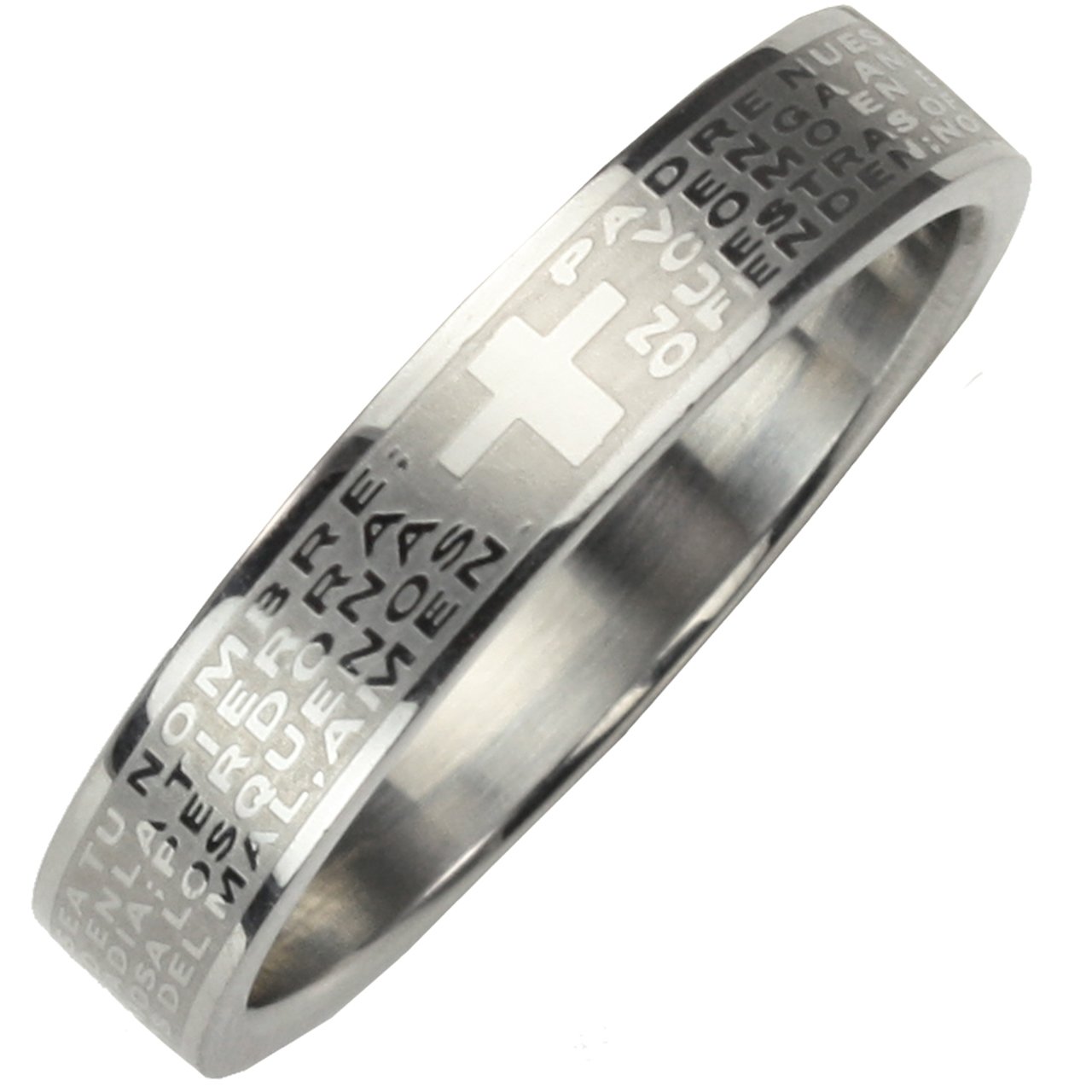 Dahlia Stainless Steel Spanish Lord's Prayer 4mm Band Ring - Women (Size 6)