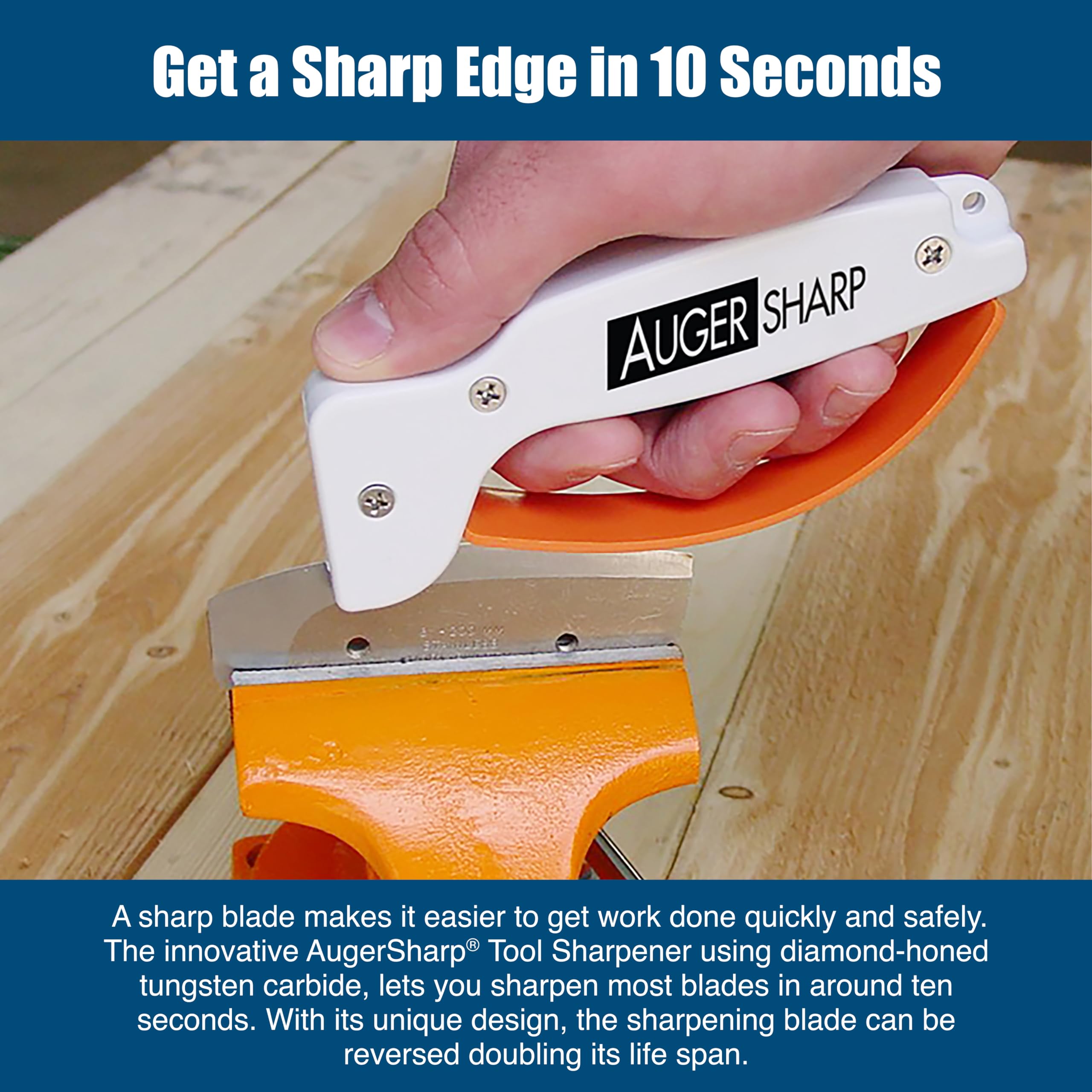 AccuSharp AugerSharp & Ice Auger Tool Sharpener, Diamond-Honed Tungsten Carbide Blade, Quickly Sharpens, Restores, Repairs & Hones Dull Ice Fishing Tool Blades