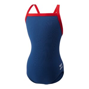 speedo girl's swimsuit one piece endurance+ flyback solid youth team colors , navy/red , 28