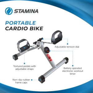 Stamina InStride Cycle XL - Folding Cycle Pedal Exerciser - Fitness Bike with Smart Workout App for Seated Exercise - Foldable Exercise Bike for Home Workout