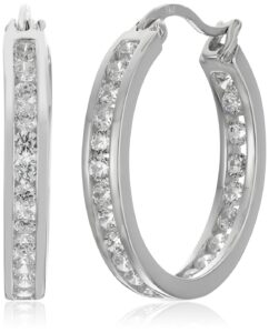 amazon essentials sterling silver cubic zirconia medium round hoop earrings (3/4 cttw) (previously amazon collection)