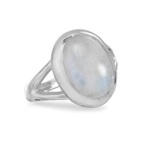 rainbow moonstone oval polished sterling silver ring