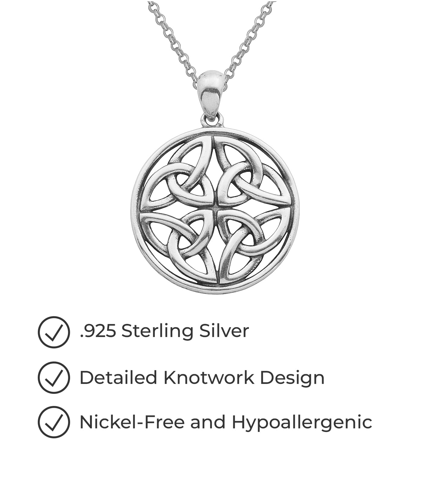 Amazon Essentials Sterling Silver Celtic Triquetra Trinity Knot Medallion Pendant Necklace, 18' (previously Amazon Collection)