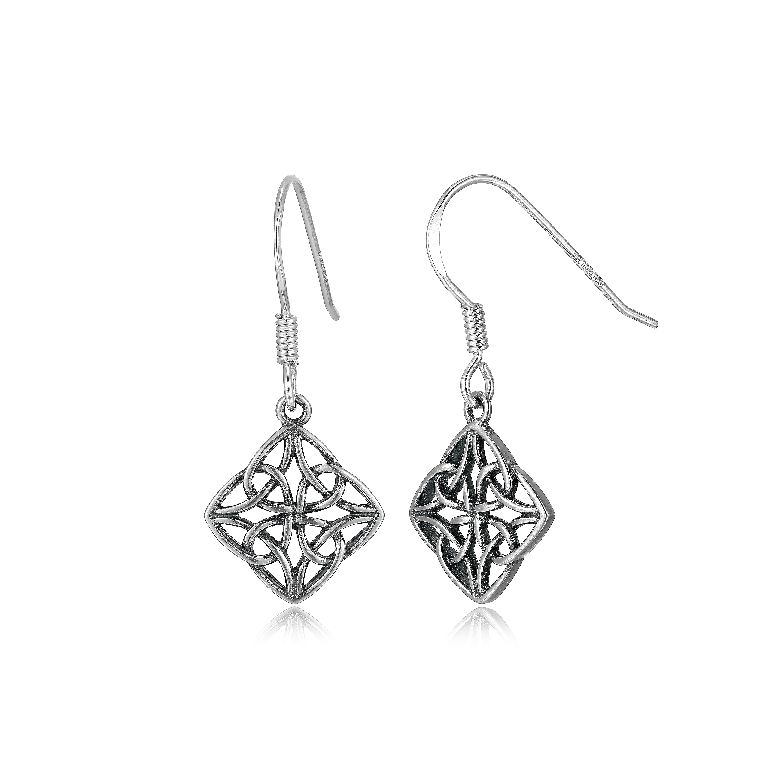 MORGAN & PAIGE 925 Sterling Silver Oxidized Celtic Knot Diamond Shaped Drop Earrings for Women