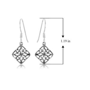 MORGAN & PAIGE 925 Sterling Silver Oxidized Celtic Knot Diamond Shaped Drop Earrings for Women