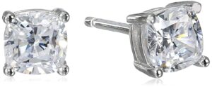 amazon essentials platinum plated sterling silver cushion cut cubic zirconia stud earrings (5mm) (previously amazon collection)