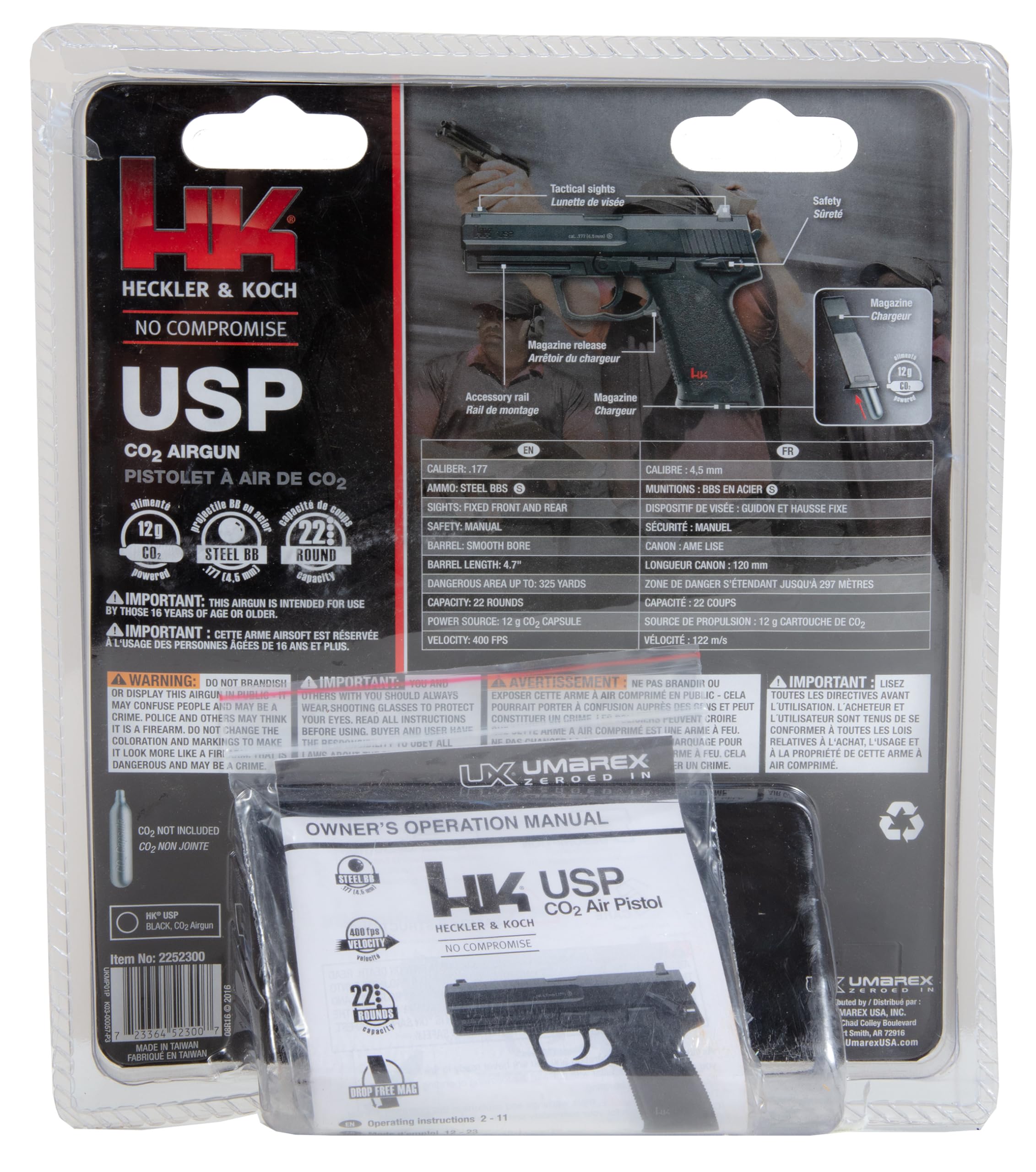 Umarex HK Heckler & Koch USP .177 Caliber BB Gun Air Pistol, Standard Action, Black (2252300)