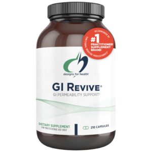 designs for health gi revive - slippery elm gut health support with licorice root, l-glutamine + zinc carnosine - msm, marshmallow root powder + okra extract (210 capsules)