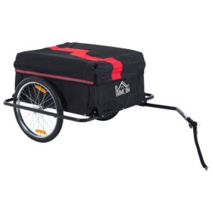 aosom bicycle cargo trailer, two-wheel bike luggage wagon trailer with removable cover, fits 22"-28" bicycle wheels, red