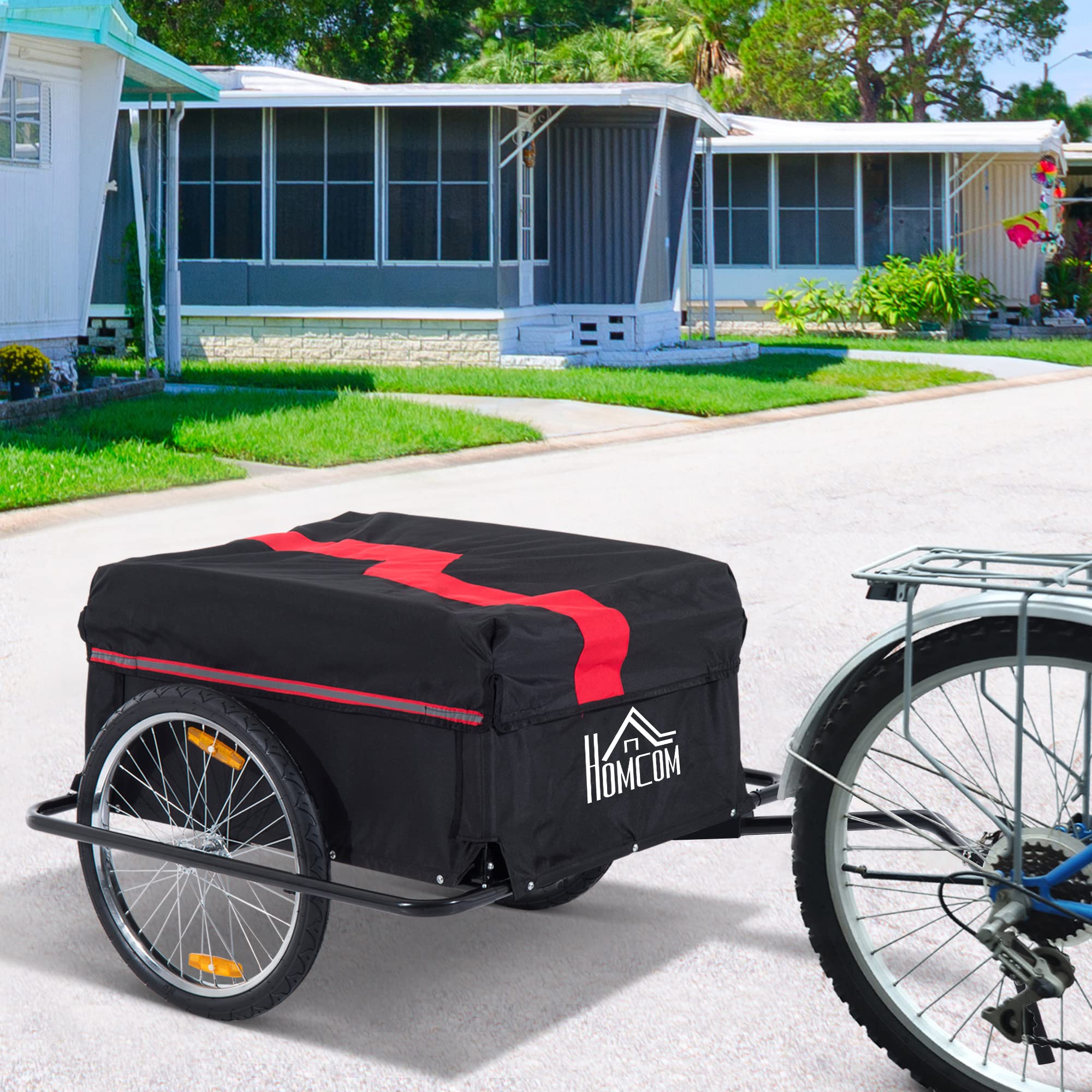 Aosom Bicycle Cargo Trailer, Two-Wheel Bike Luggage Wagon Trailer with Removable Cover, Fits 22"-28" Bicycle Wheels, Red