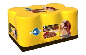 pedigree meaty ground dinner beef, bacon & cheese canned dog food 13.2 ounces (four 6-can cases)