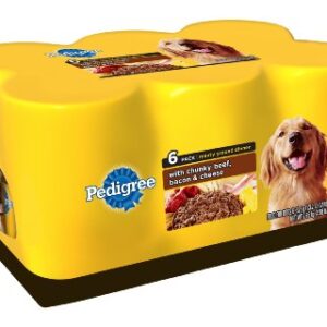 Pedigree Meaty Ground Dinner Beef, Bacon & Cheese Canned Dog Food 13.2 Ounces (Four 6-Can Cases)