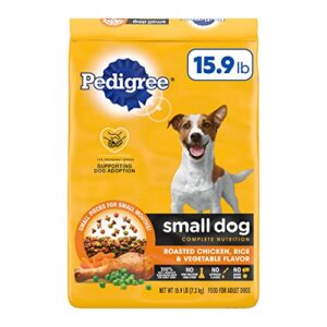 pedigree small dog adult complete nutrition roasted chicken, rice & vegetable flavor dry dog food 15.9 pounds